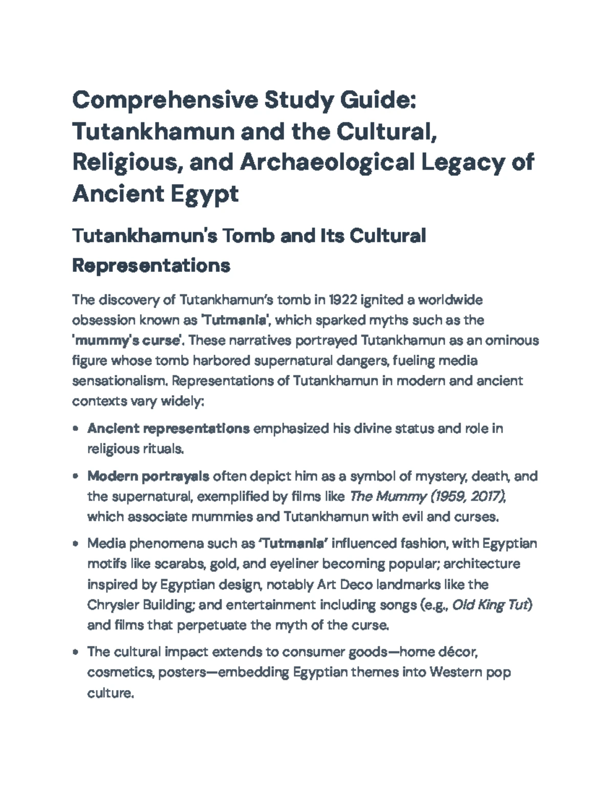 Ancient History - Tutankhamun's Tomb: Key Features & Burial Practices ...