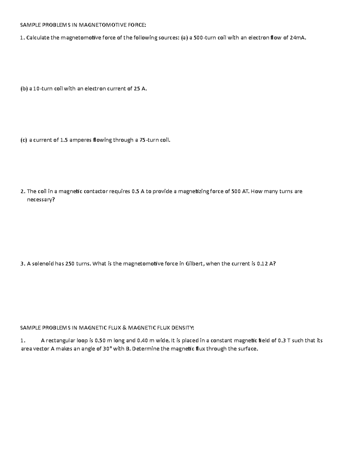 Machines Practice Problems: Magnetomotive Force & Electromagnetic Induction - Studocu