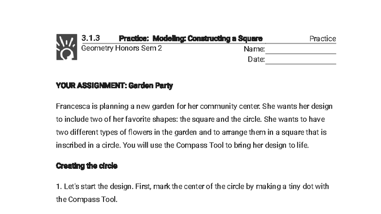 3.1.3 Practice: Geometry - Constructing a Square & Octagon - Studocu