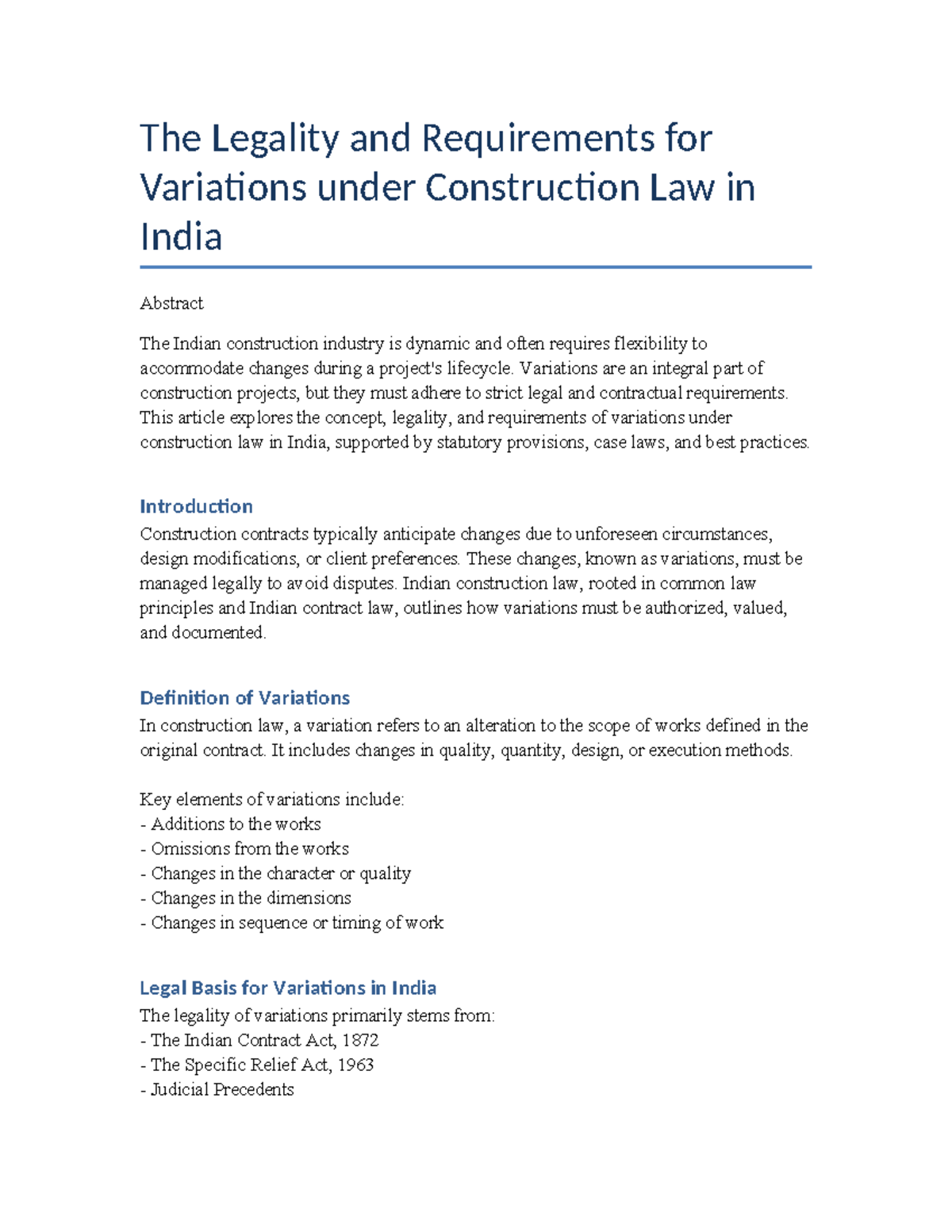 Variations in Construction Law in India: Legal Framework & Best ...