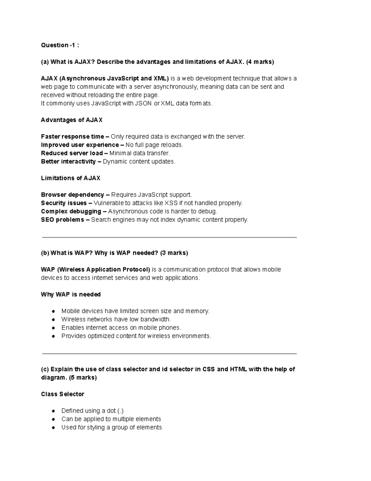 Bcs53 Final Exam Answers: AJAX, WAP, CSS Selectors & Web Architecture ...