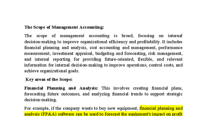 Scope of Management Accounting (MGT 101) - Key Areas Explained - Studocu