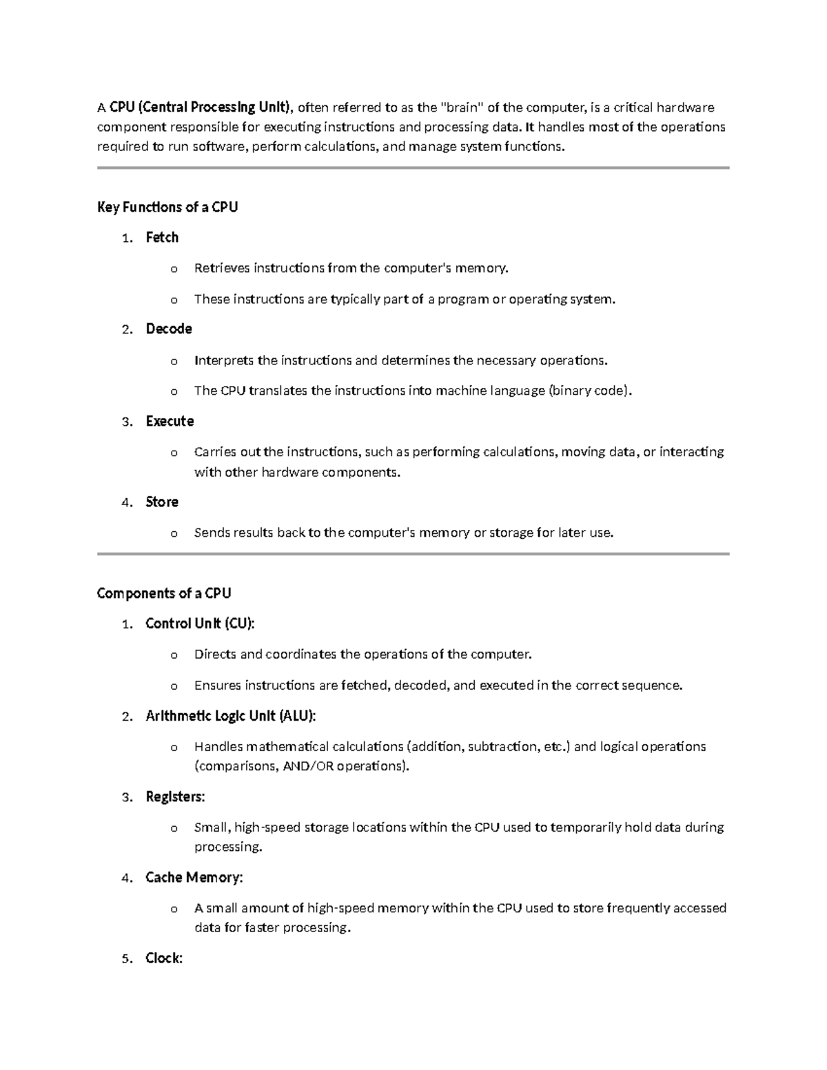 CPU Overview: Key Functions, Components, and Specifications - Studocu