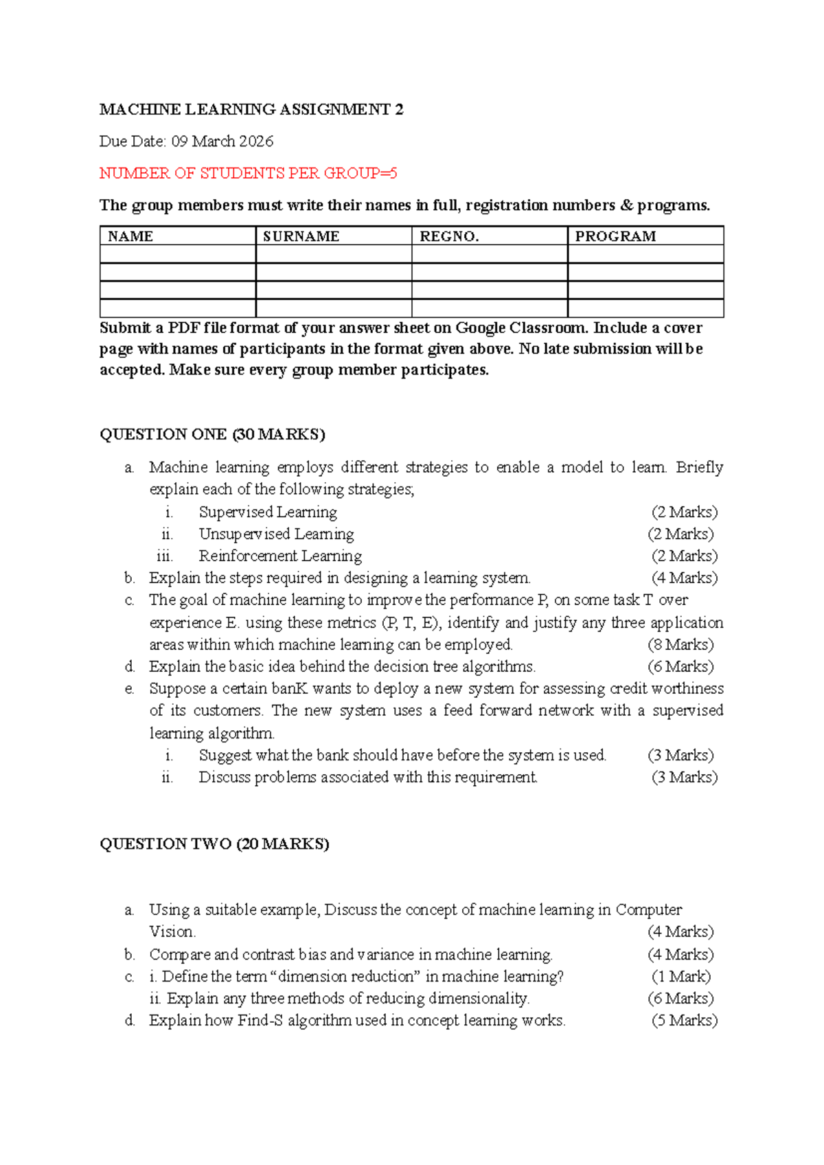 Machine Learning Assignment 2: Strategies and Concepts Explained - Studocu