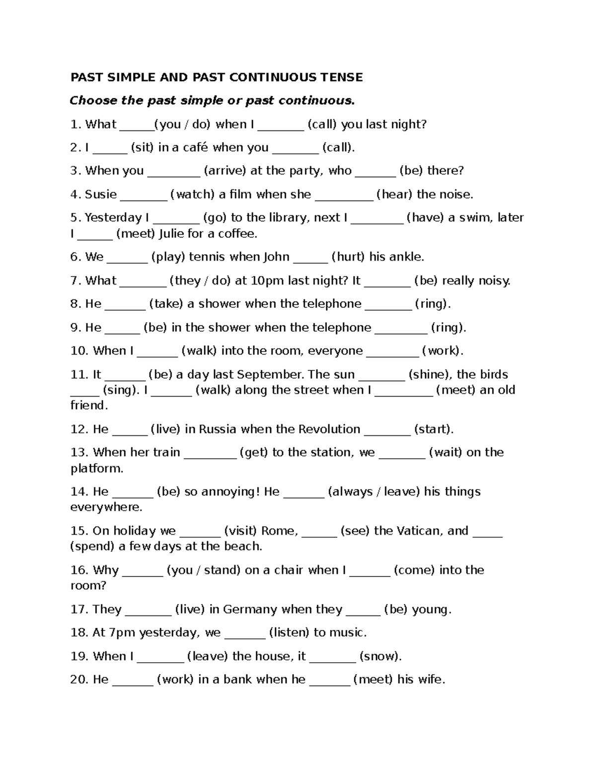 PAST Simple & Continuous Tense Exercises for Practice - Studocu