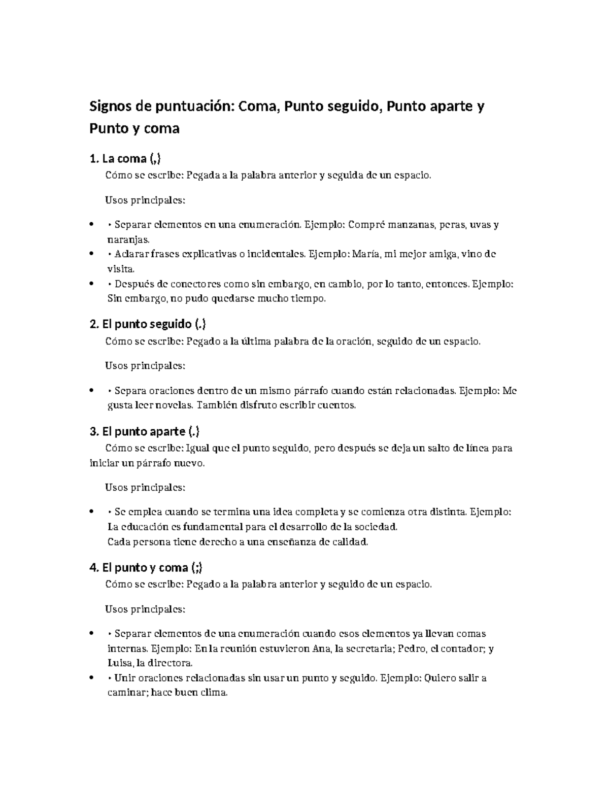 Signos de Puntuación: Coma, Punto y Punto y Coma - Guía 1 - Studocu