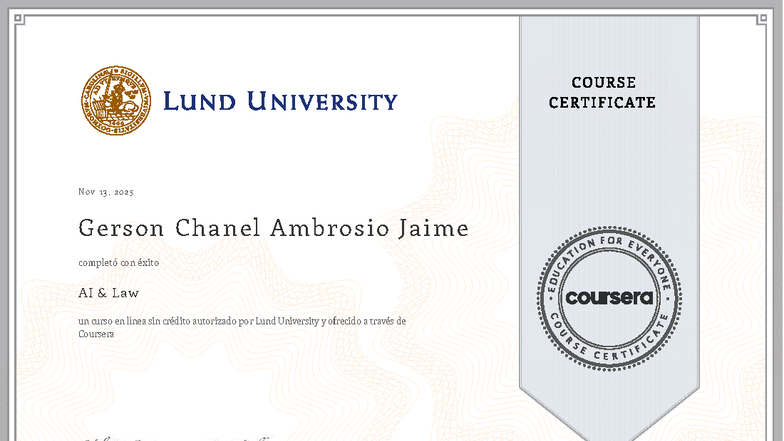 AI & Law Course Completion Certificate - Lund University - Studocu