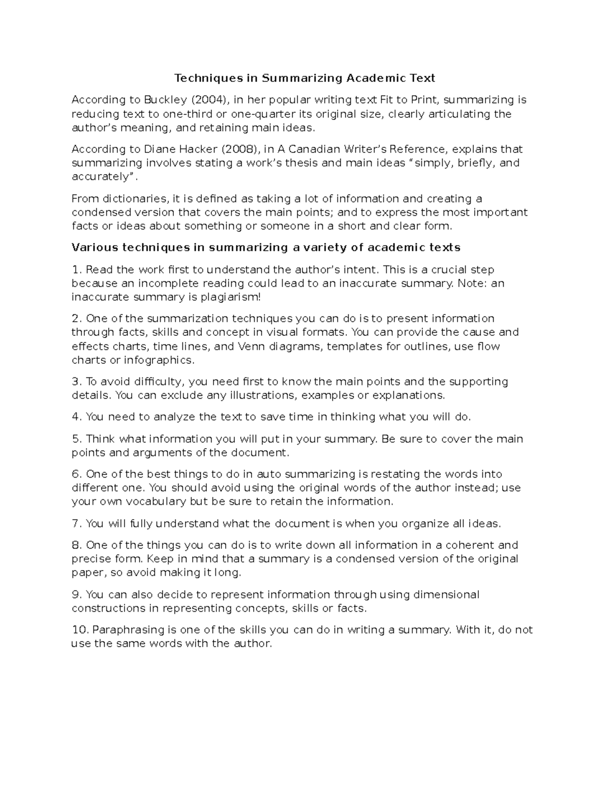 Techniques for Summarizing Academic Texts: A Guide - Studocu