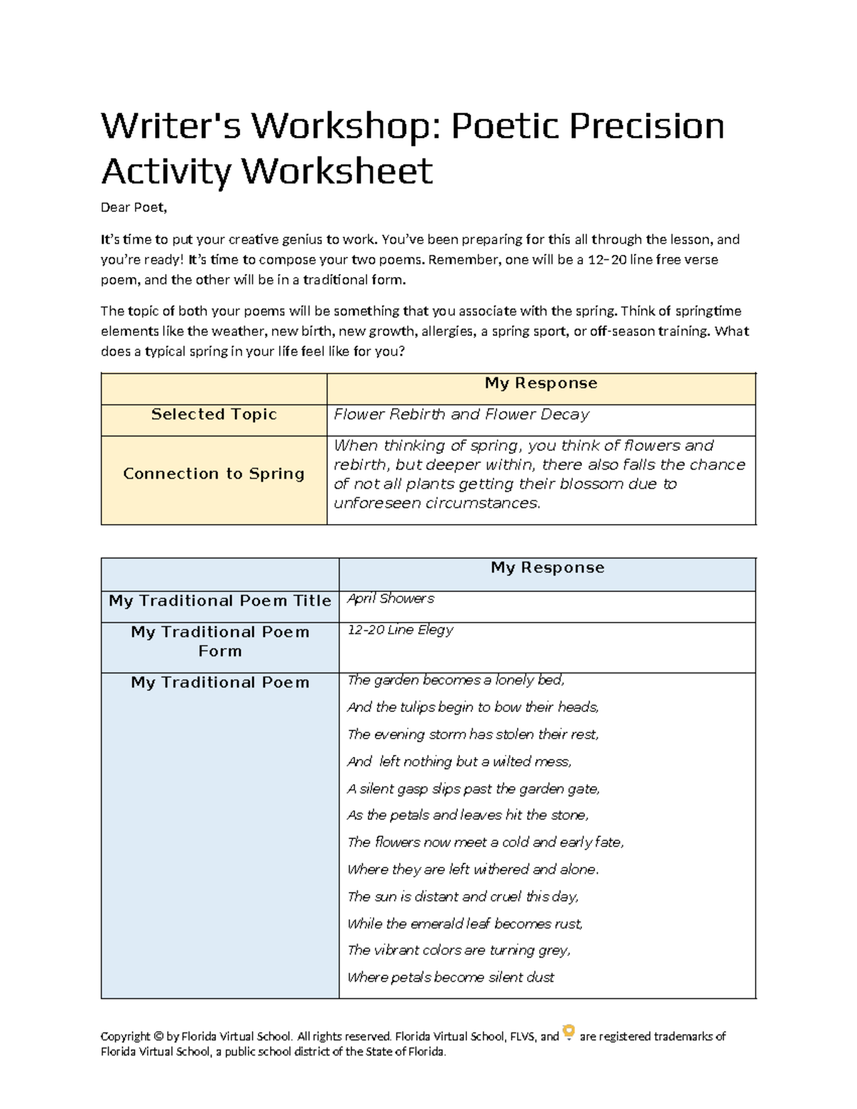 Writers Workshop: Poetic Precision Activity Worksheet - Studocu