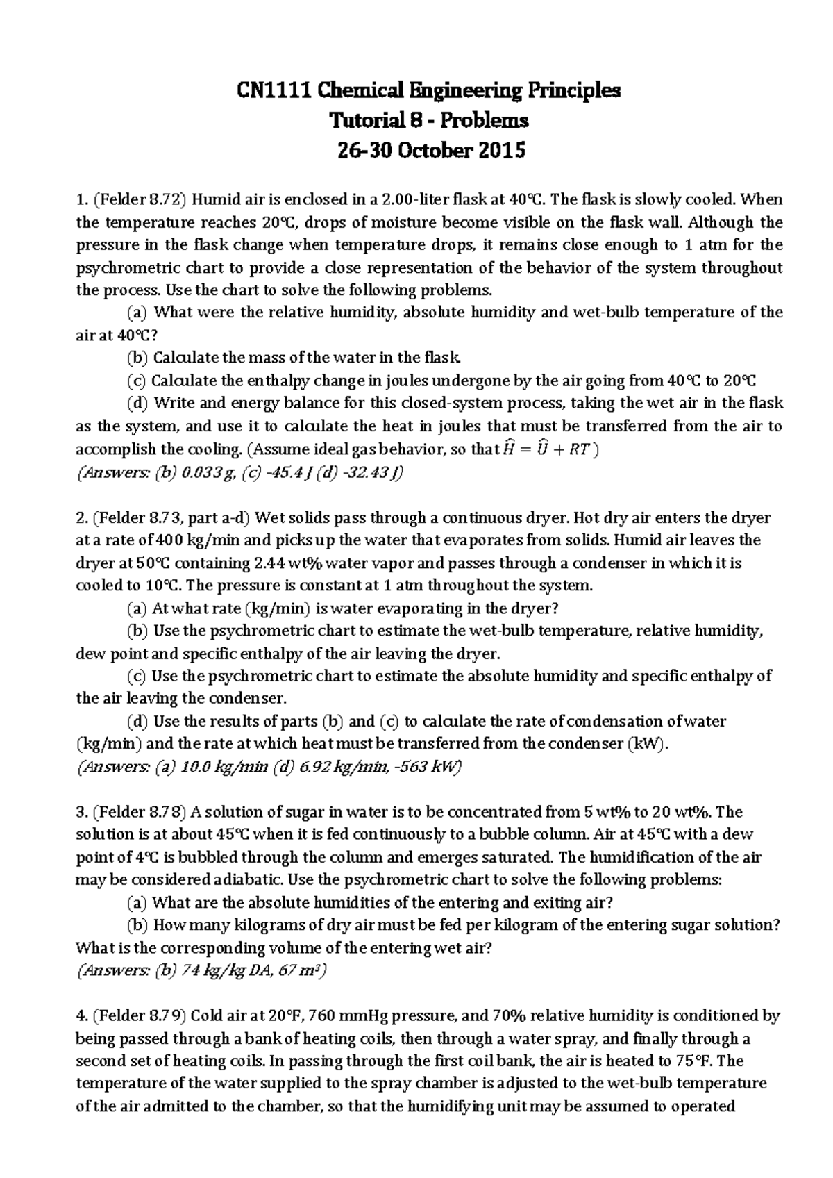 T8 problems AY1516 - Tutorial for CN1111 - CN 1111 Chemical Engineering ...