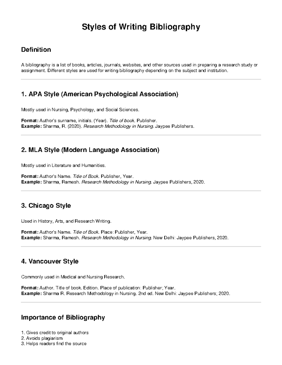 Styles of Writing Bibliography Notes for Research Studies - Studocu
