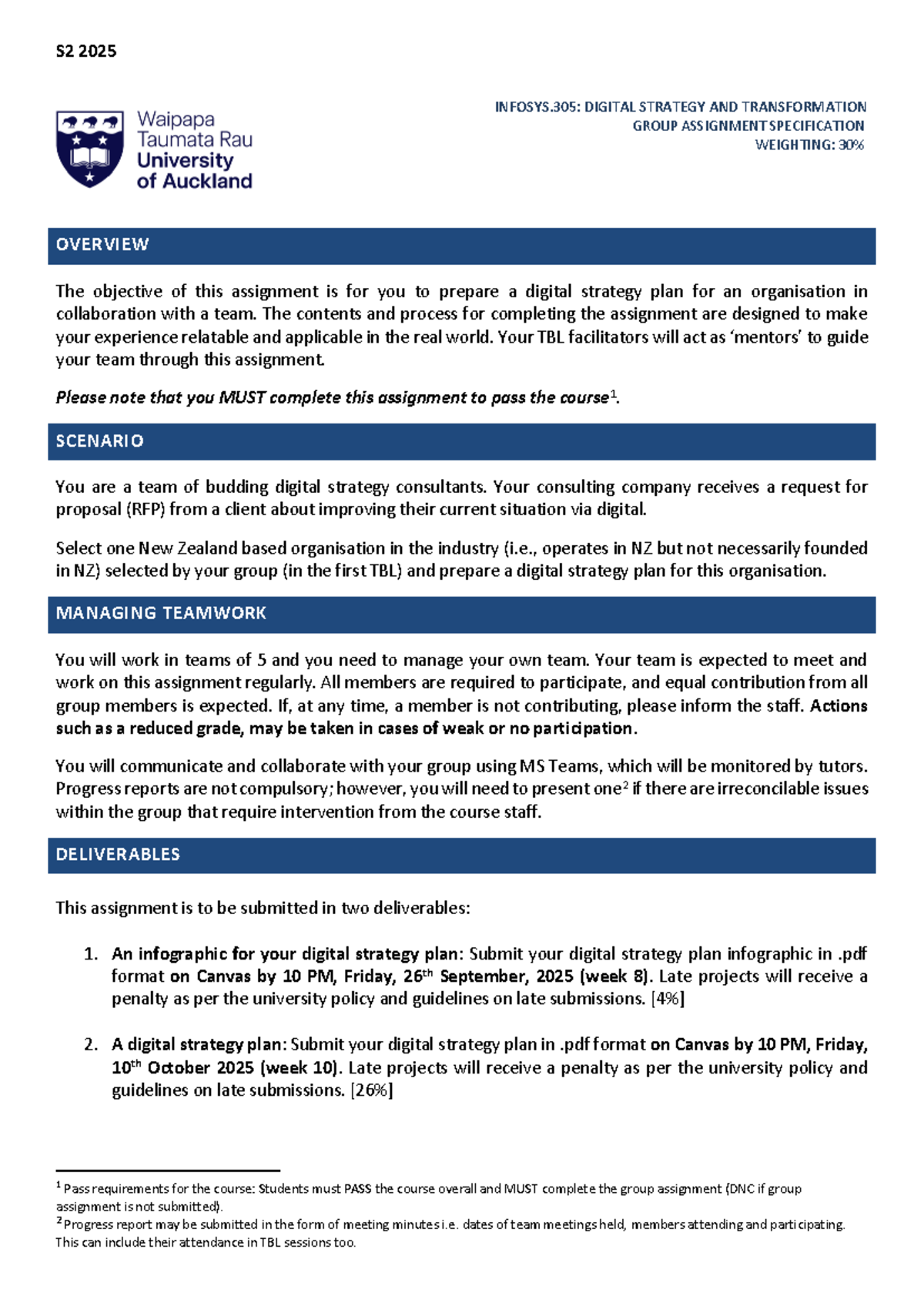 S2 2025 INFOSYS.305: Digital Strategy Plan Group Assignment Guidelines ...