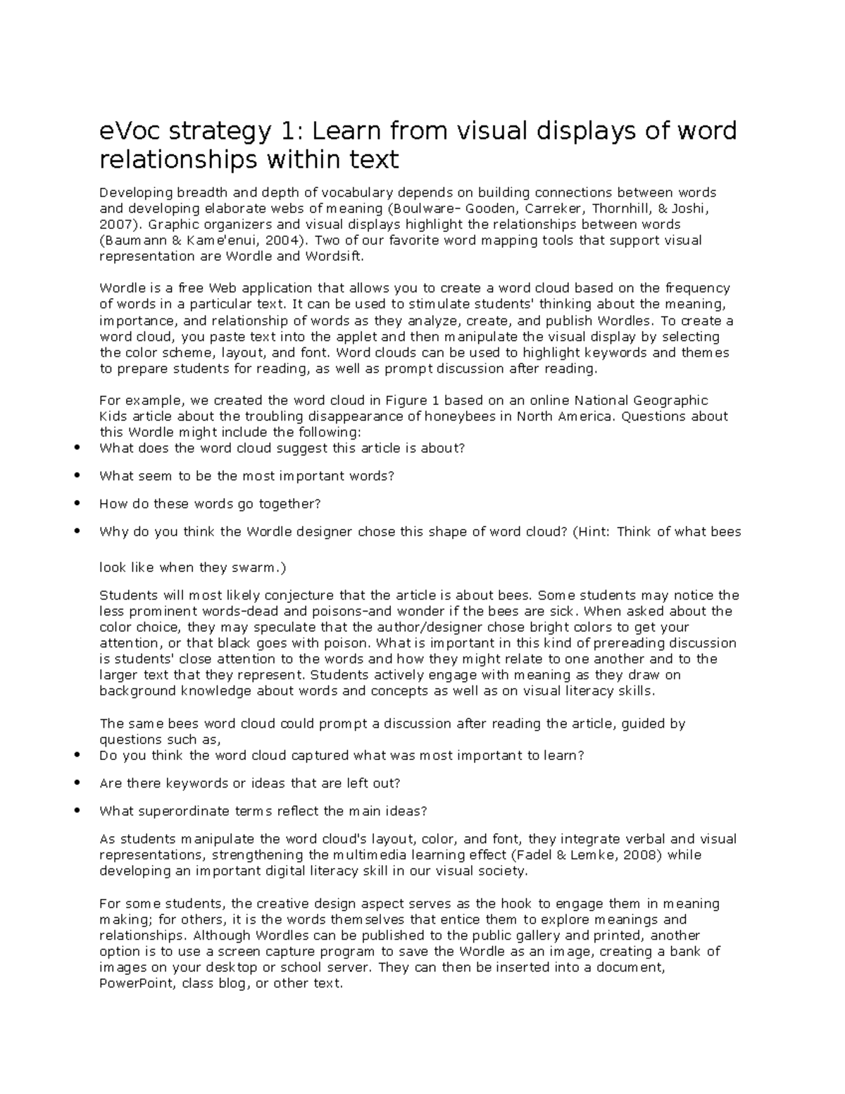 E Voc strategy 1 - ACTION RESEARCH - eVoc strategy 1: Learn from visual displays of word - Studocu