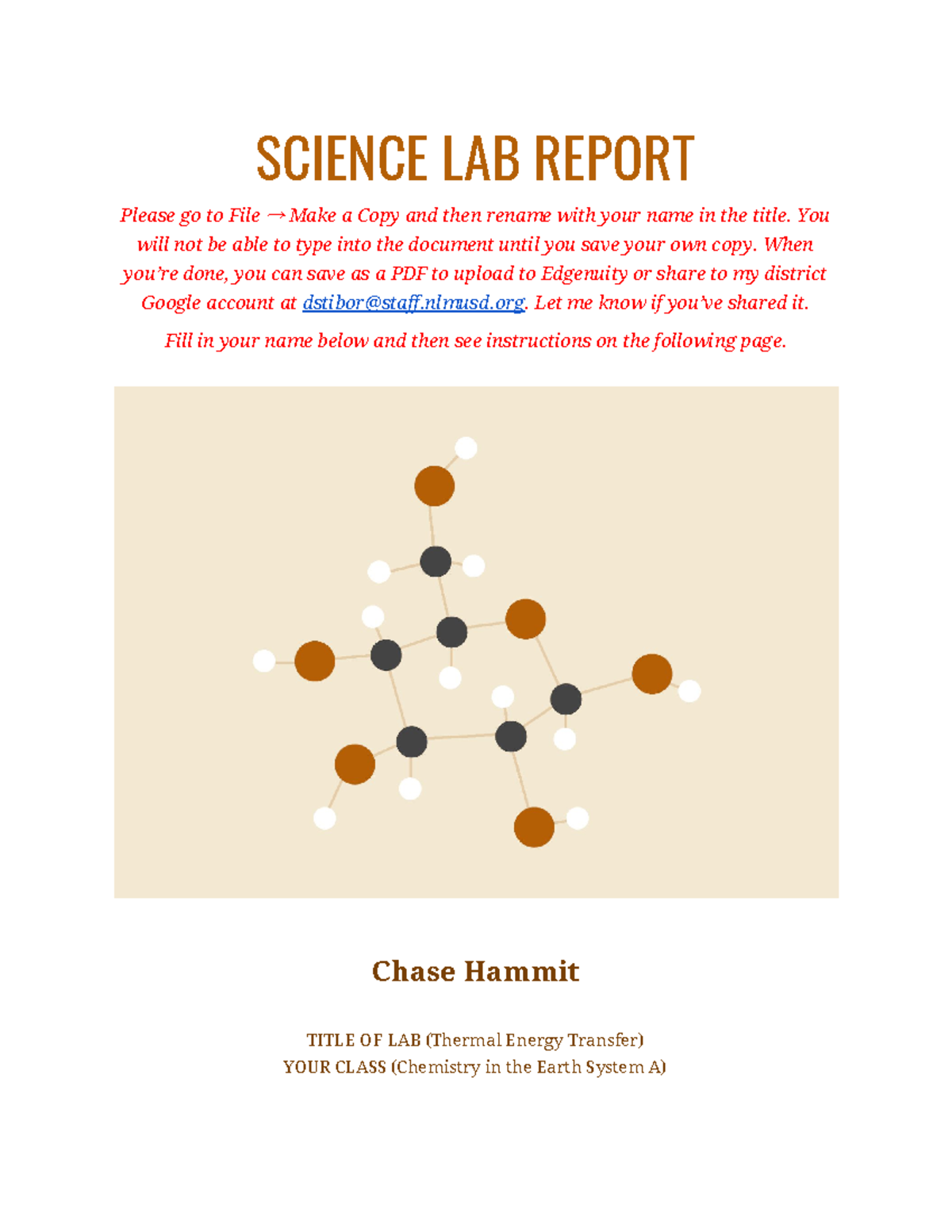 Lab Thermal Energy Transfer - SCIENCE LAB REPORT Please go to File → ...