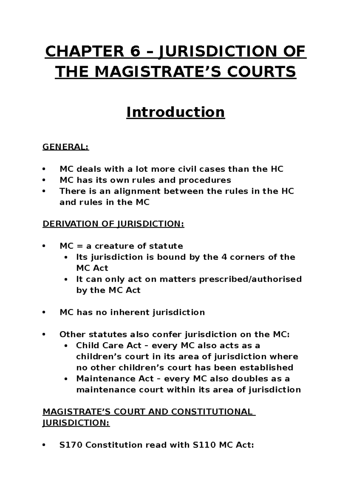 Chapter 6 (M) - Jurisdiction of the Magistrate’s Courts Explained - Studocu