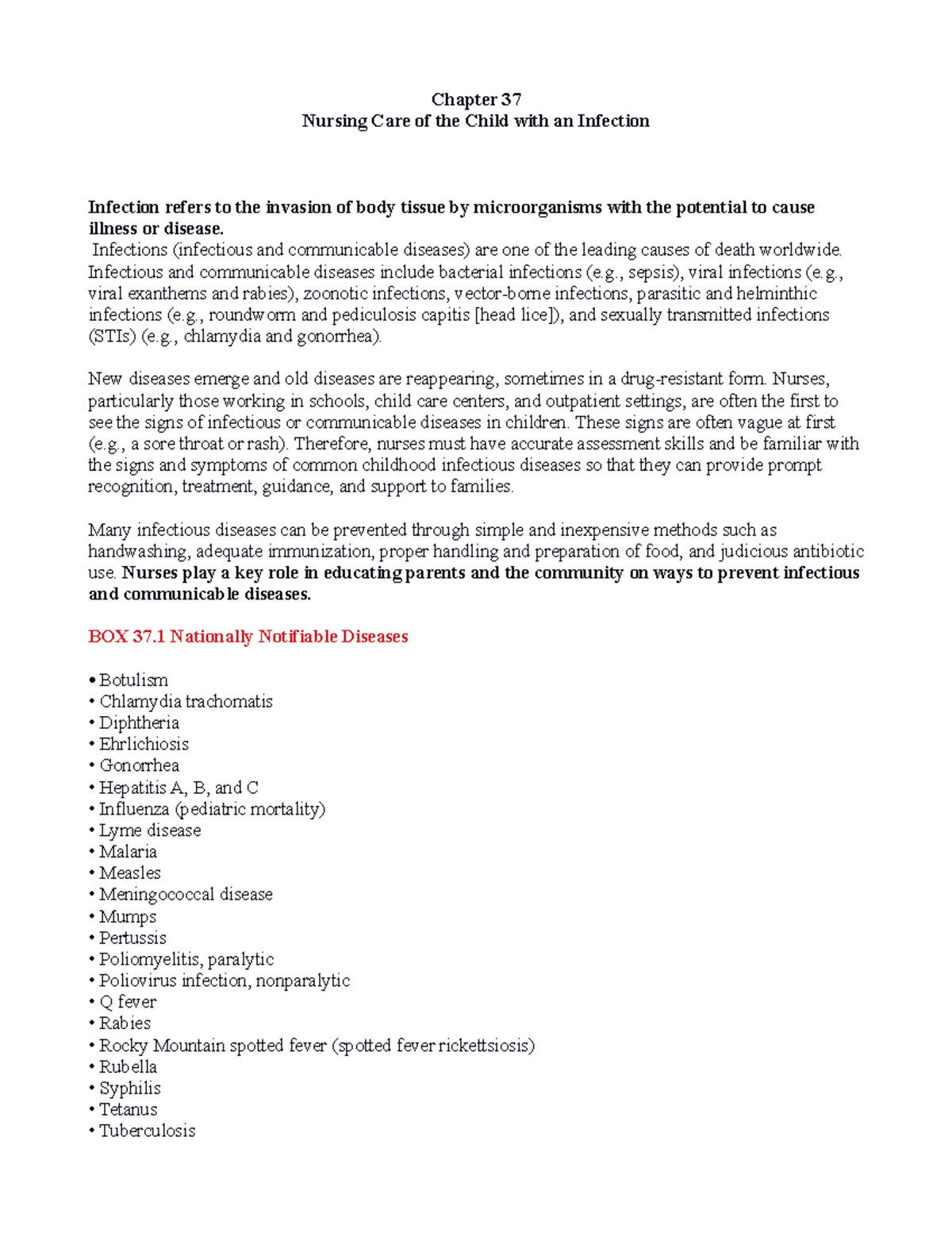 Nursing Care for Pediatric Infections: Chapter 37 Insights - Studocu
