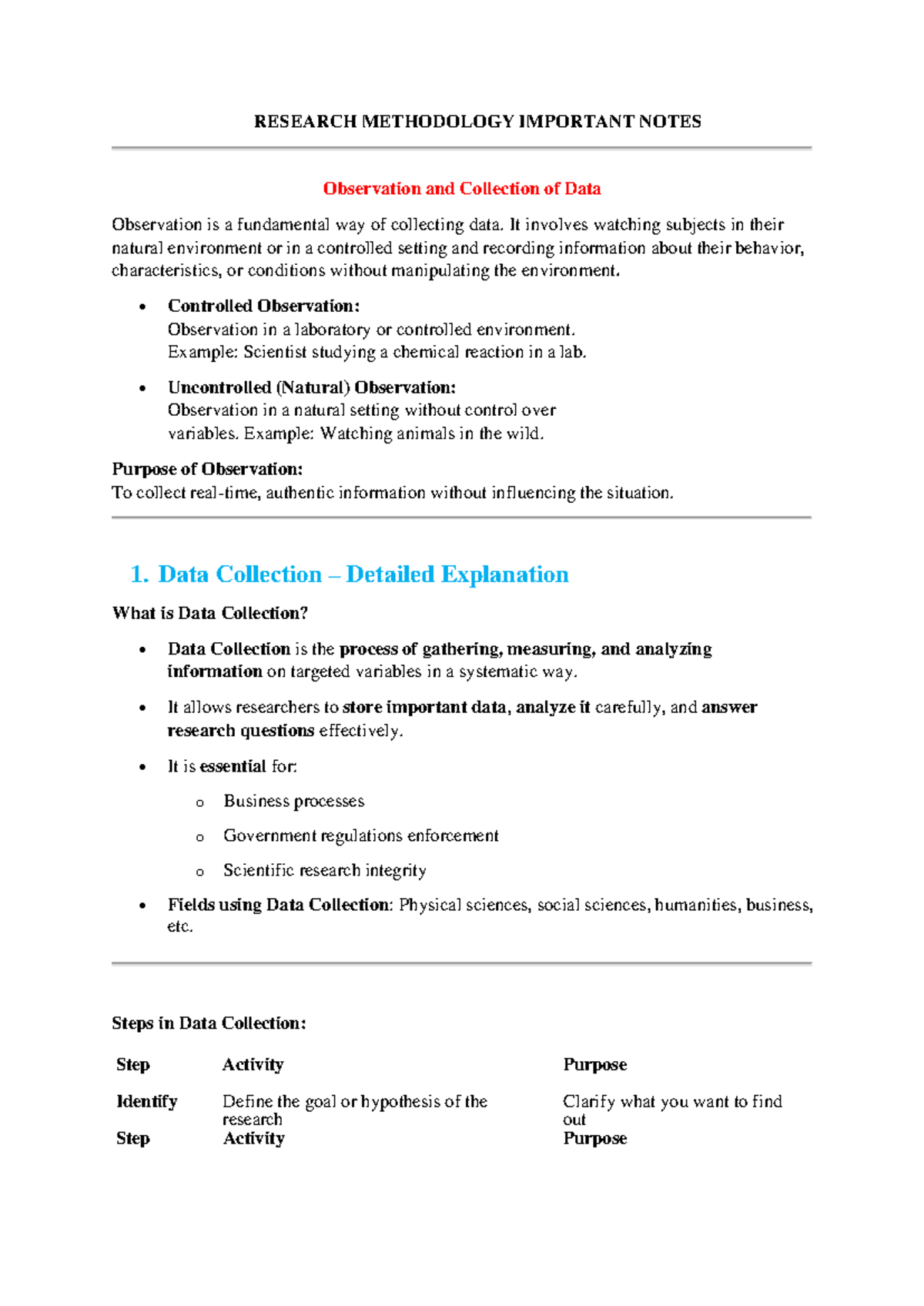 RESEARCH METHODOLOGY NOTES: Data Collection & Analysis Techniques - Studocu