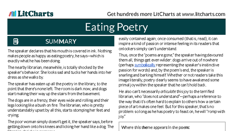 LitCharts Summary: Eating Poetry Analysis (ENG 101) - Studocu