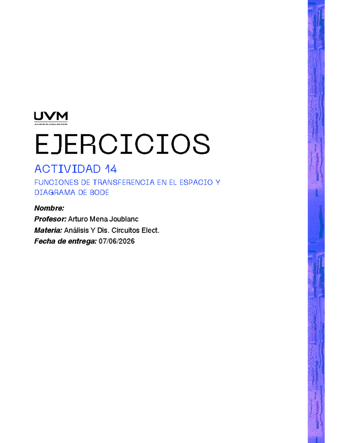 A14 Ejercicios sobre Funciones de Transferencia y Diagramas de Bode ...