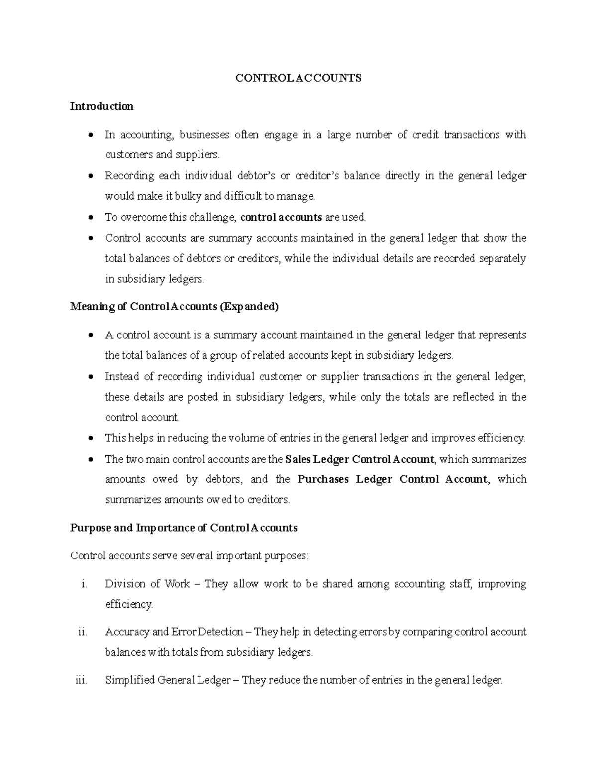 Control Accounts Overview and Suspense Account Analysis - Studocu