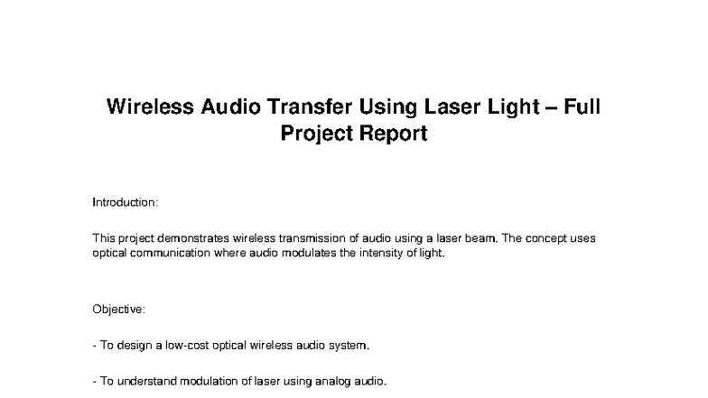 Wireless Audio Transfer Using Laser Light: Full Project Report - Studocu