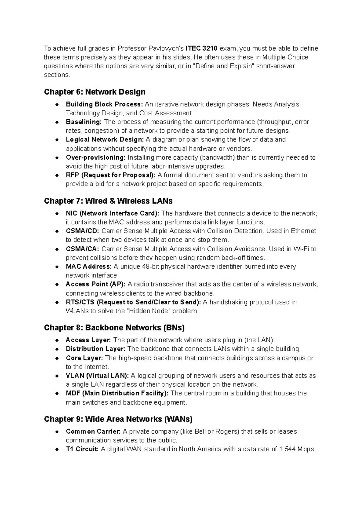 Definitions - Midterm Material for Network Design (Course Code: NTD101 ...