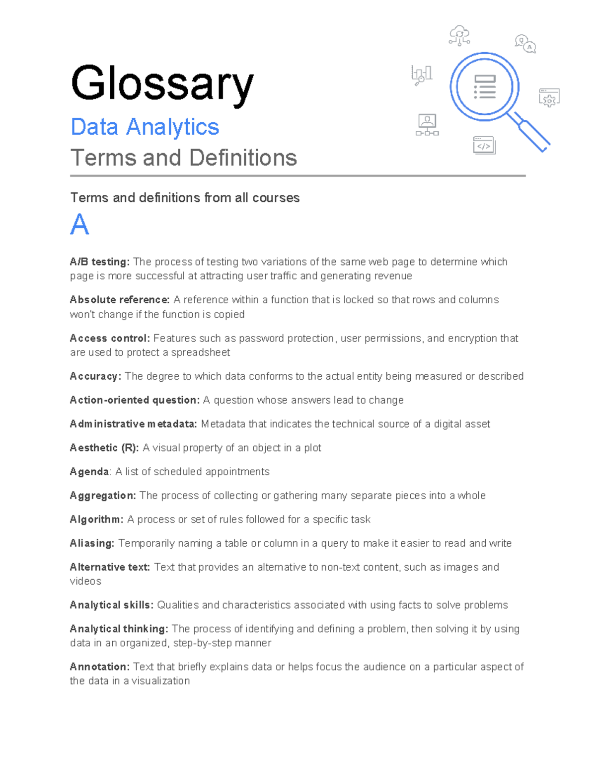 Data Analytics Certificate Glossary - Key Terms & Definitions - Studocu