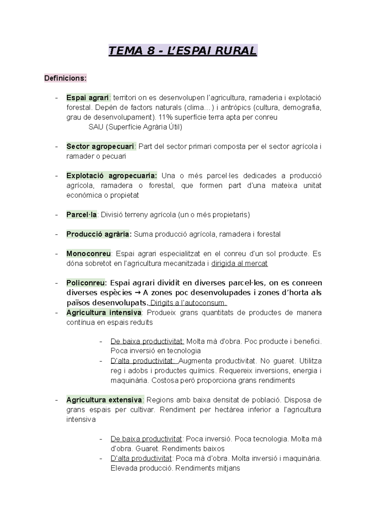 Tema 8- l'espai rural Geografia selectivitat - TEMA 8 - L’ESPAI RURAL ...