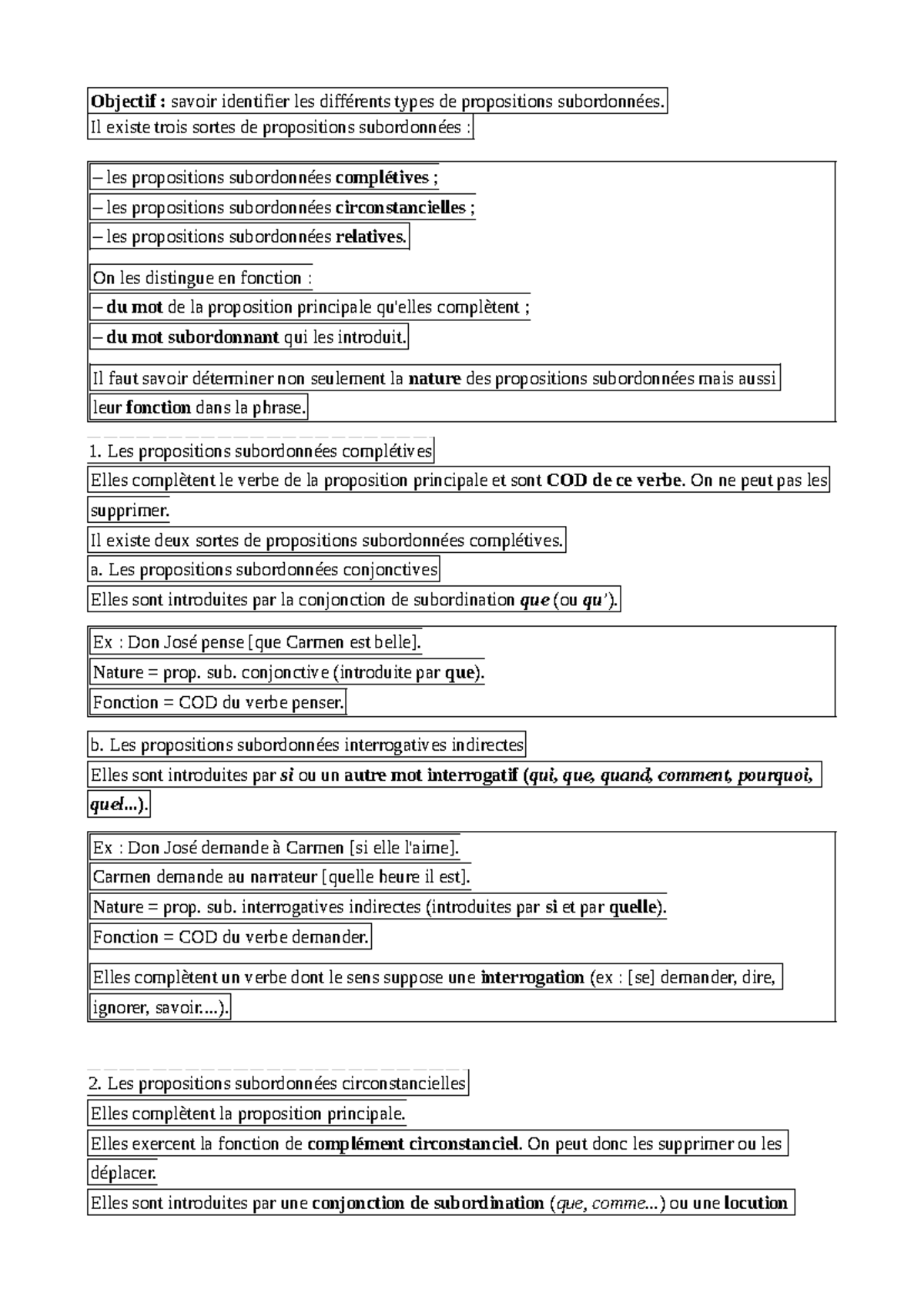 Les Types de Propositions Subordonnées en Grammaire française - Studocu