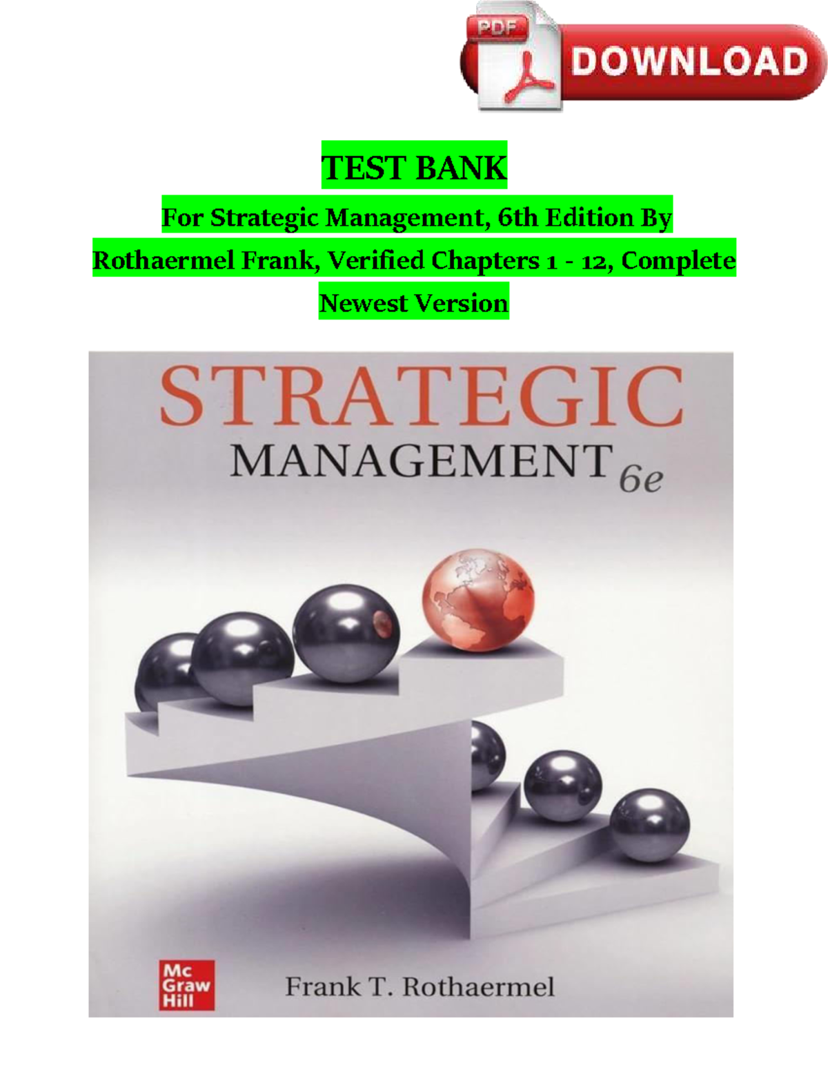 TEST BANK for Strategic Management 6th Ed. 2024 by Rothaermel Frank ...