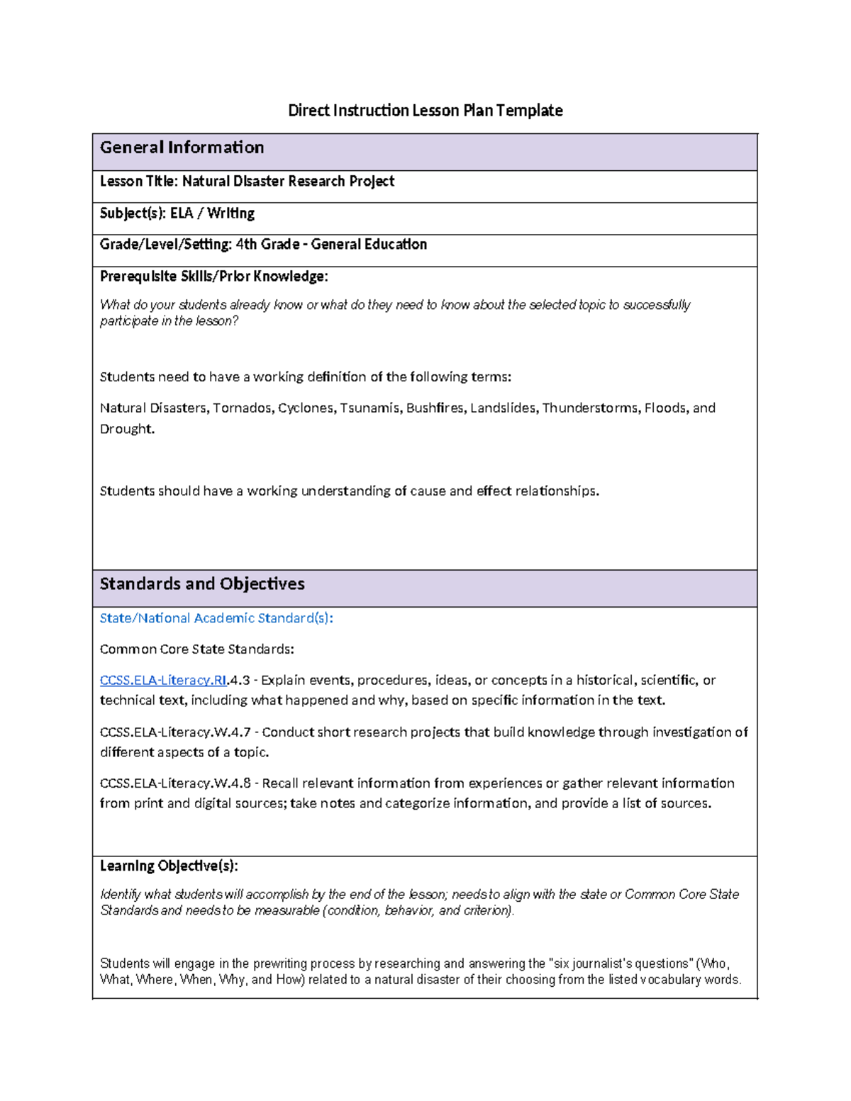 C380 - Final Exam Lesson Plan: Natural Disaster Research Project - Studocu