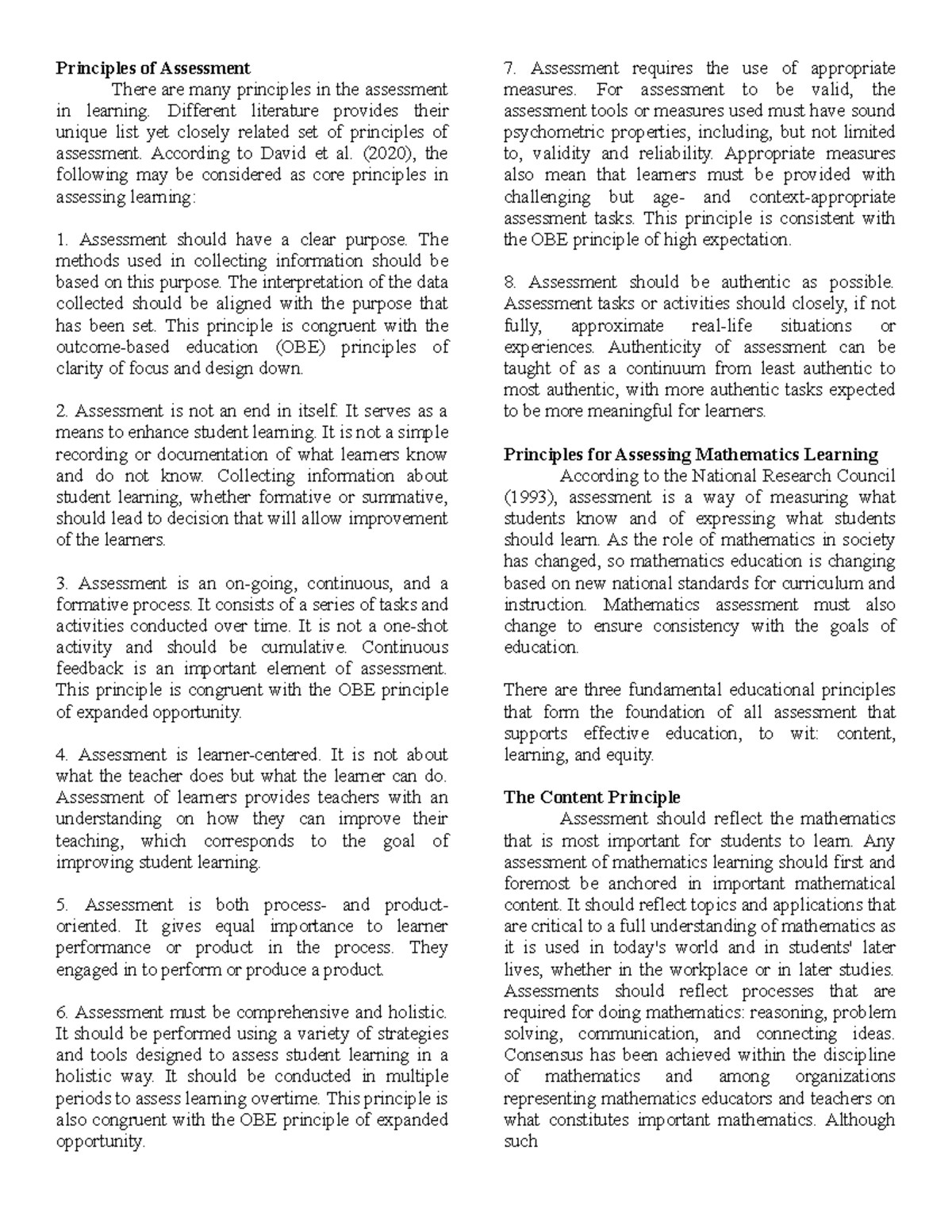 Core Principles of Assessment in Learning: An Overview - Studocu