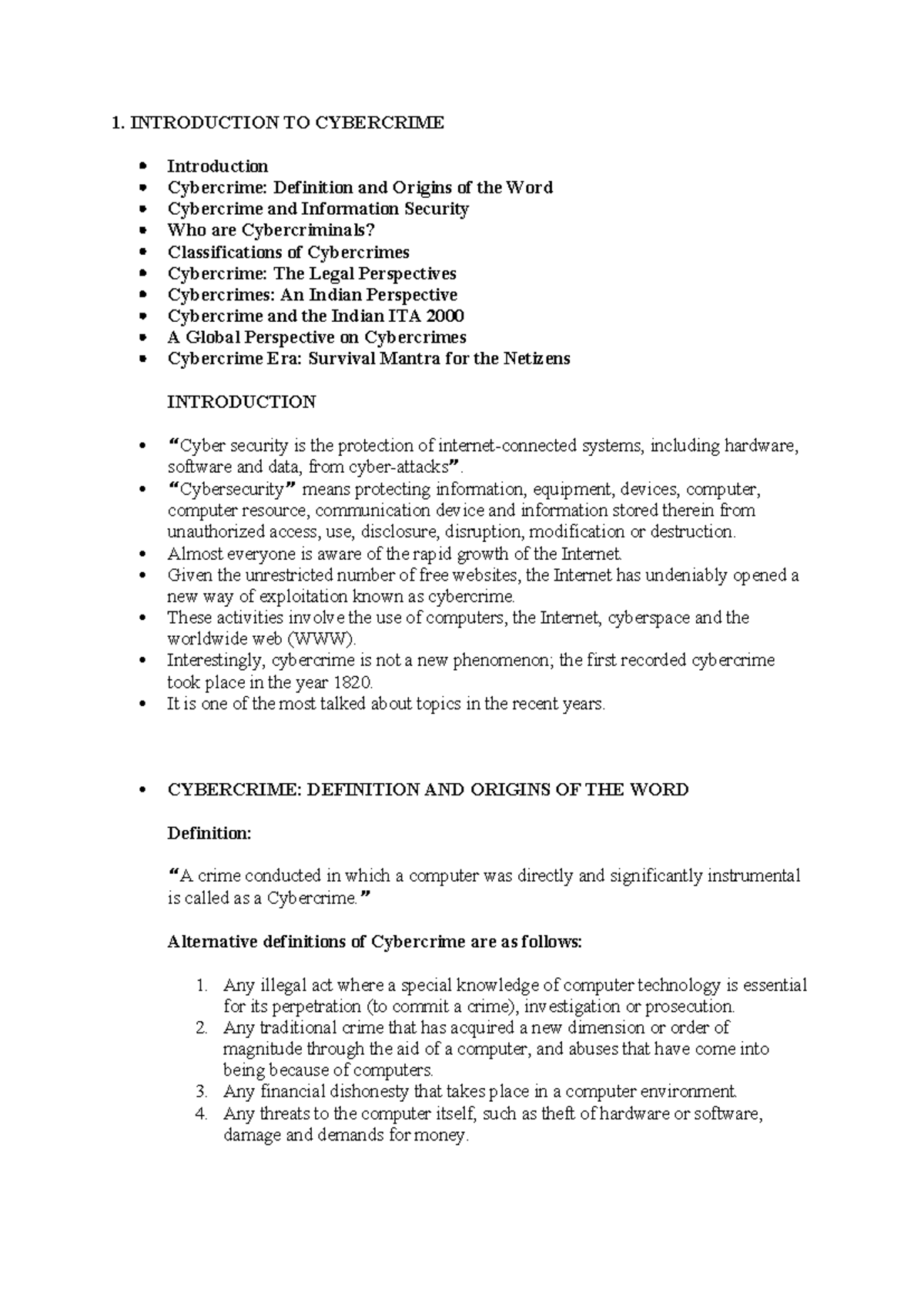 Cyber Crime Introduction: Understanding Unit 1 Concepts and Definitions ...