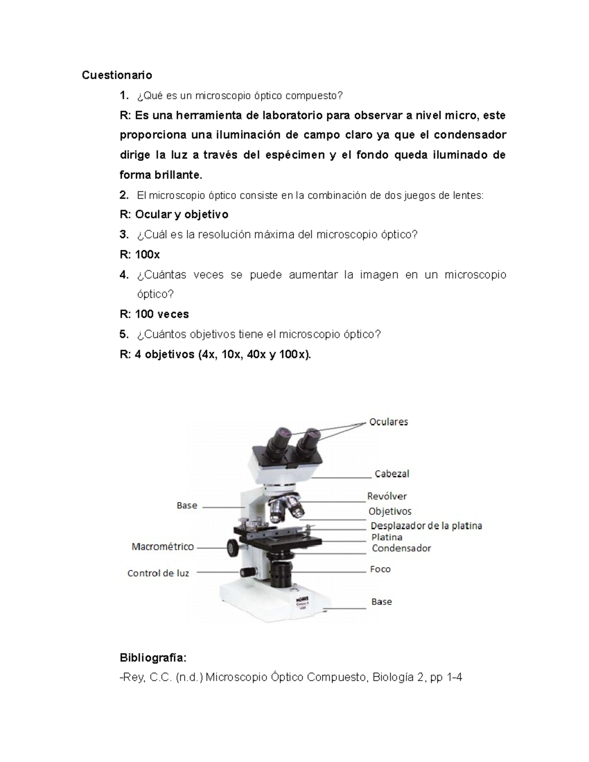 Cuestionario Sobre Las Partes Del Microscopio Compuesto Importancia De