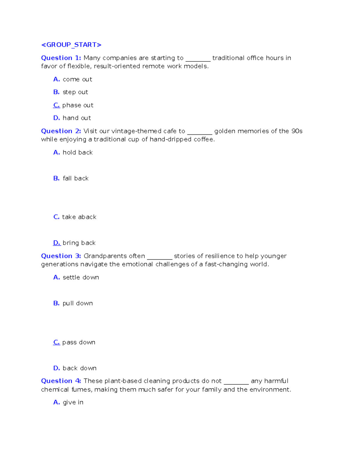 GRPHV 3 - Vocabulary Quiz on Phrasal Verbs and Expressions - Studocu