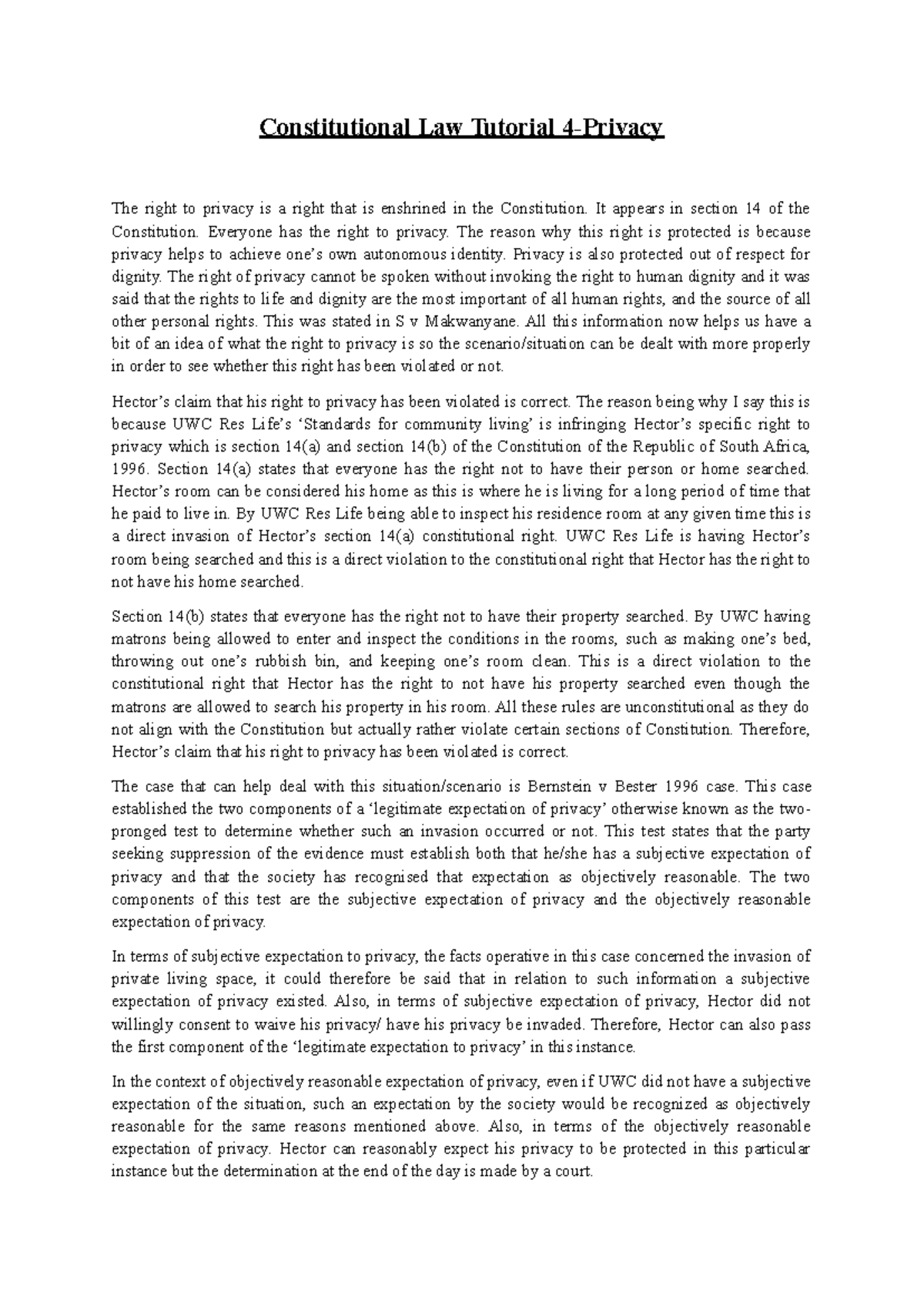 Constitutional Law Tutorial: The Right to Privacy Explained - Studocu