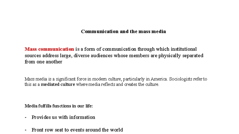 Understanding Mass Communication & Media Literacy (COMM 101) - Studocu