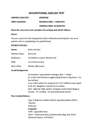 Oet medicine writing case notes 002 mr daniel mccrae - 2 OCCUPATIONAL ...
