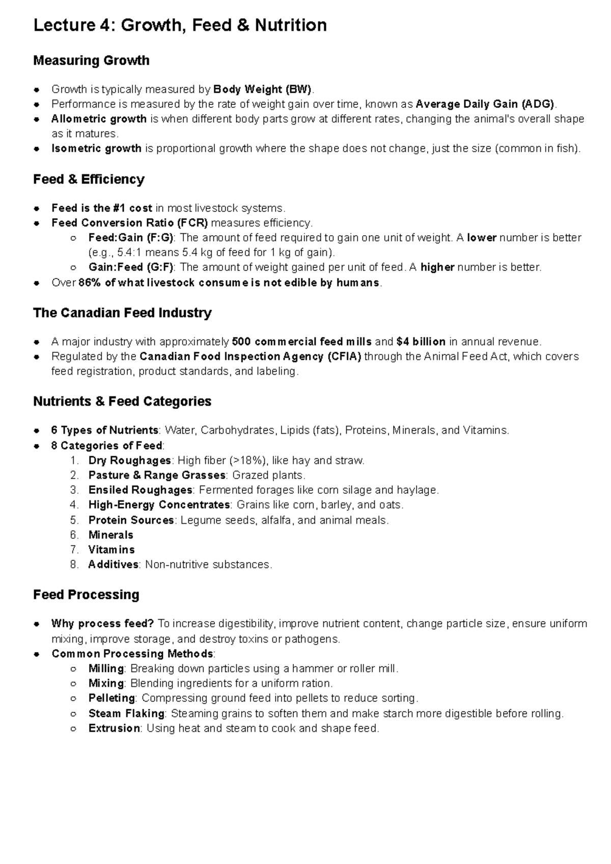 AGR 2350 Midterm Summary: Growth and Feed Conversion Insights - Studocu