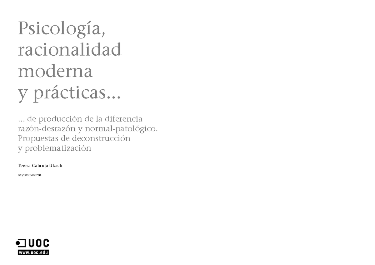 Psicología, Racionalidad Moderna y Prácticas: Módulo 3 FUOC - Studocu