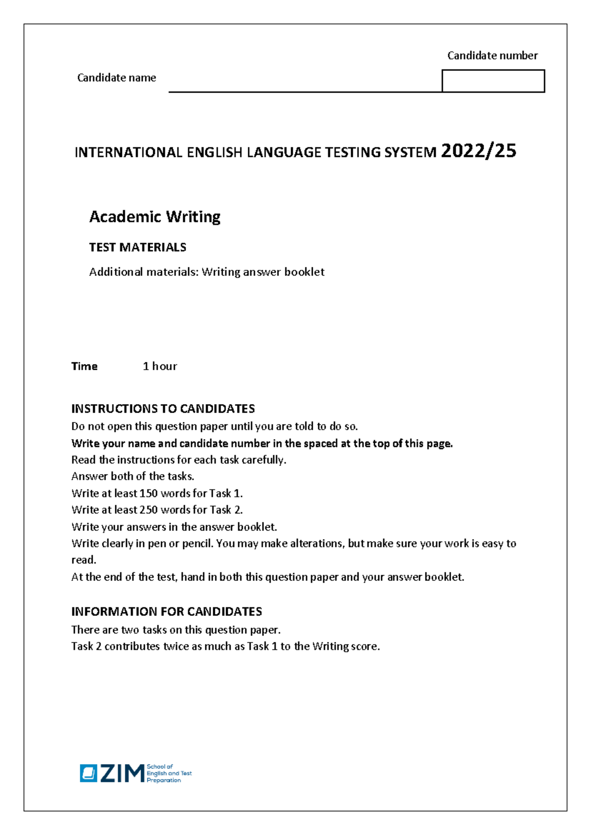 IELTS Academic Writing Test Materials - Task Instructions & Guidelines ...