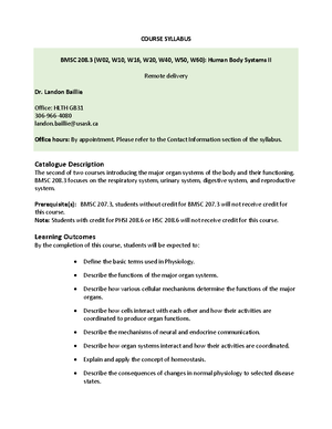 BMSC 208.3 (01): Human Body Systems II Syllabus & Course Overview - Studocu