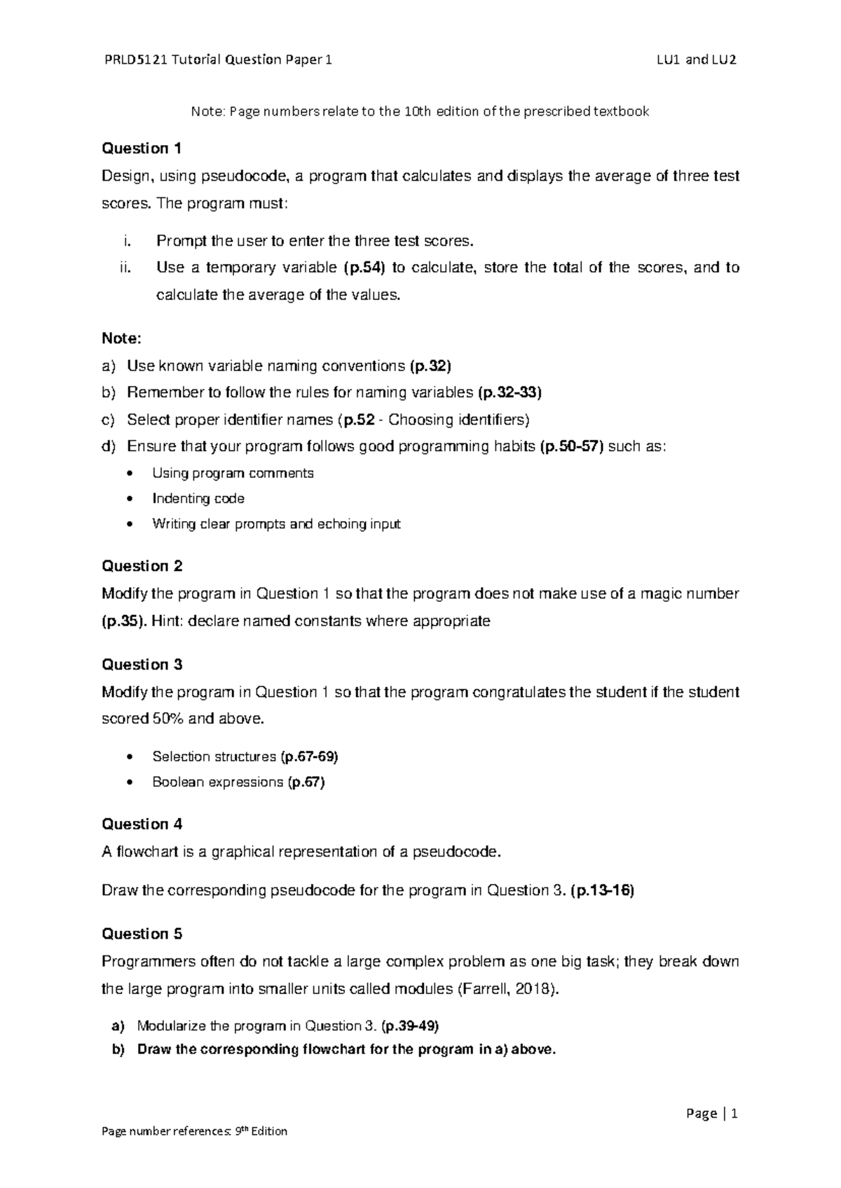 Tutorial Question Paper 1 (LU1 - LU2) v001 - PRLD51 21 Tutorial ...