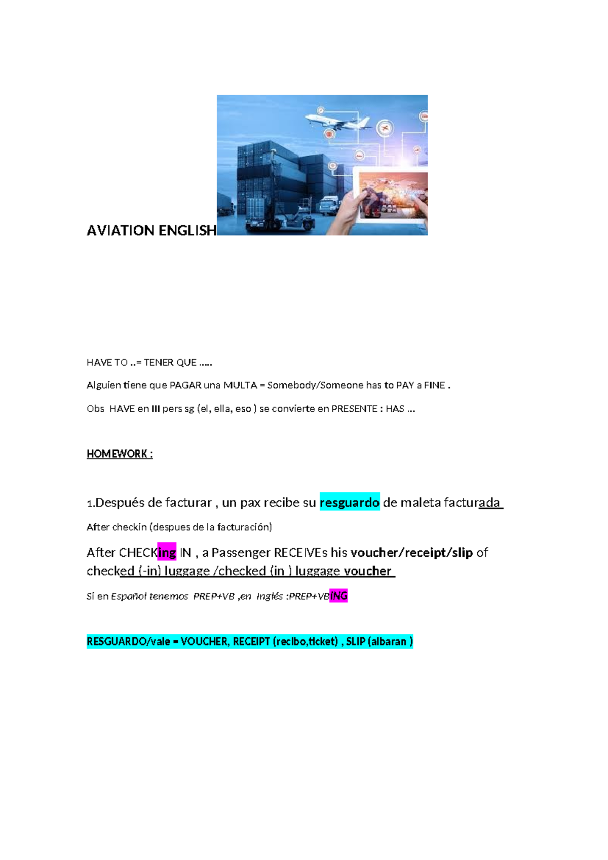 Aviation English - Class 4 Notes (1st Feb 2022) - Studocu