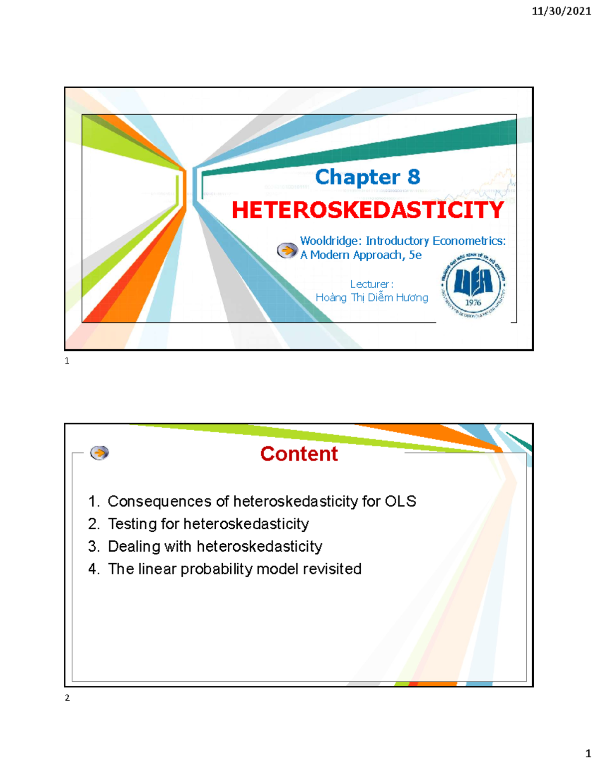 Chapter 8: Heteroskedasticity in Econometrics (Wooldridge, 5e) - Studocu