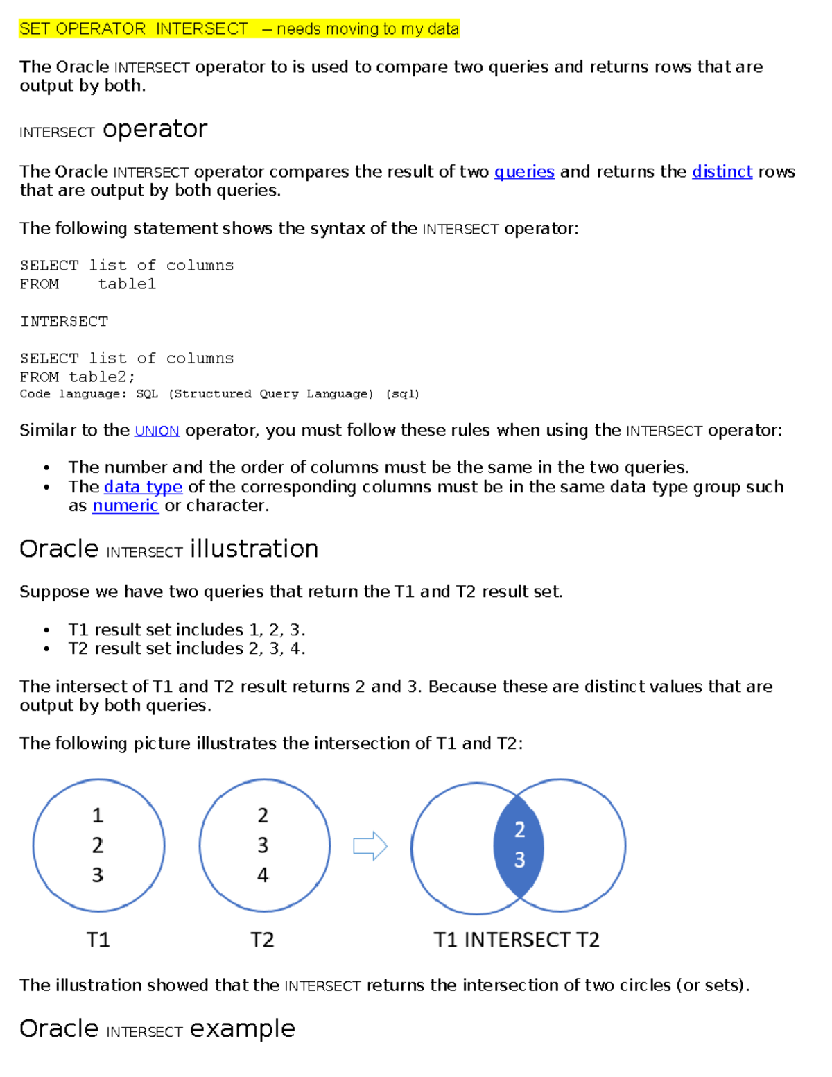 Les05A-SET - Intersect from oracle tutorial - SET OPERATOR INTERSECT ...