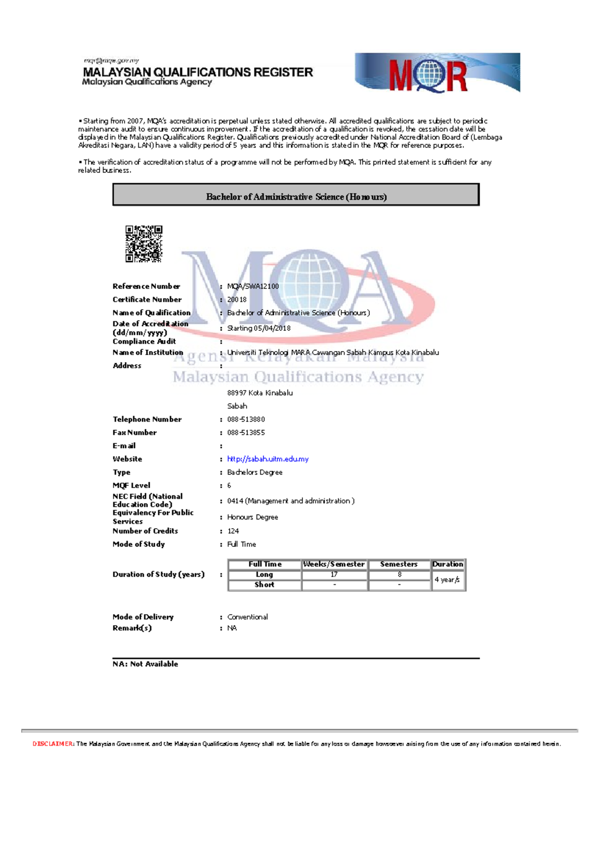 MQA Guidelines for Bachelor of Administrative Science (Honours) - Studocu