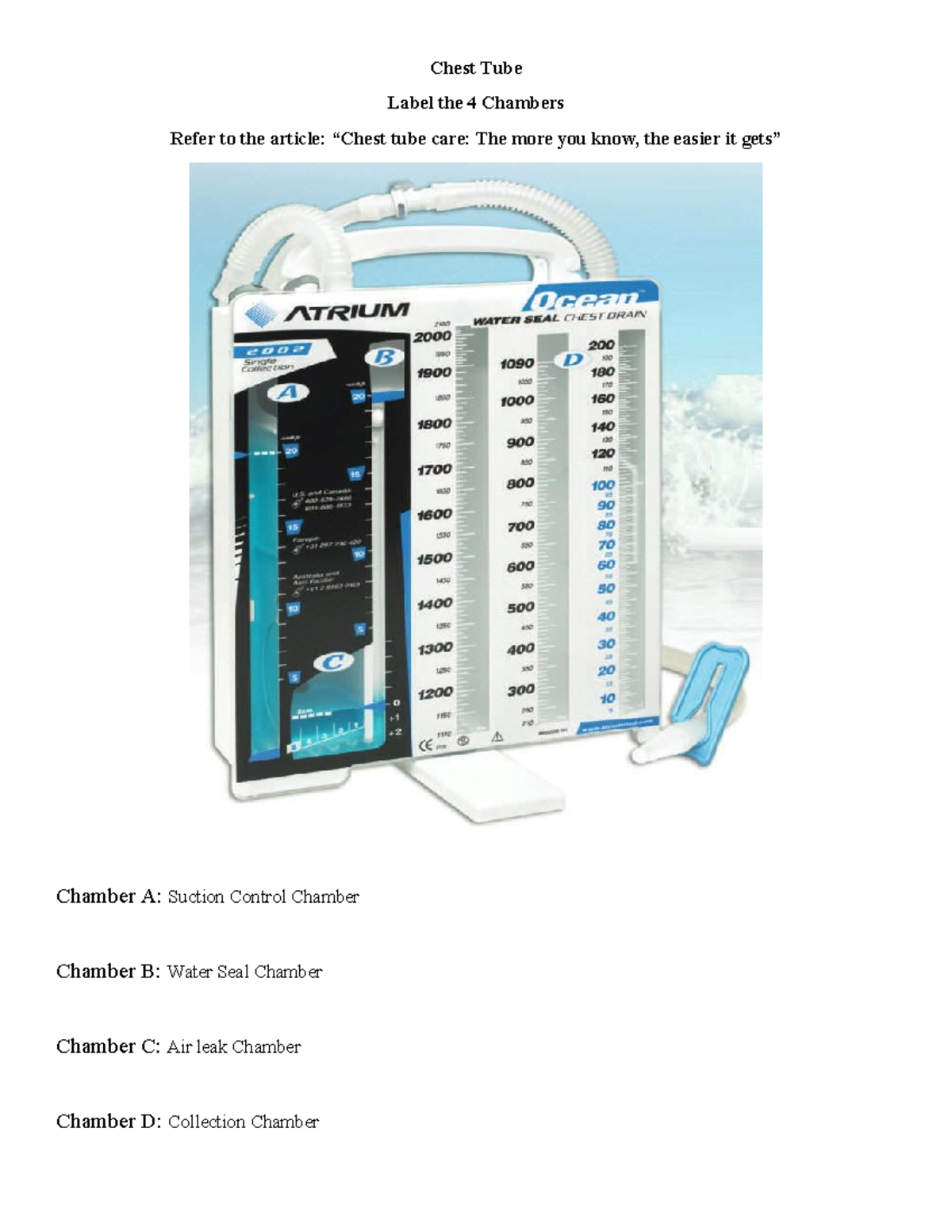 Chest Tube ID Chambers Assignment - Nur 101 - Chest Tube Label the 4 ...