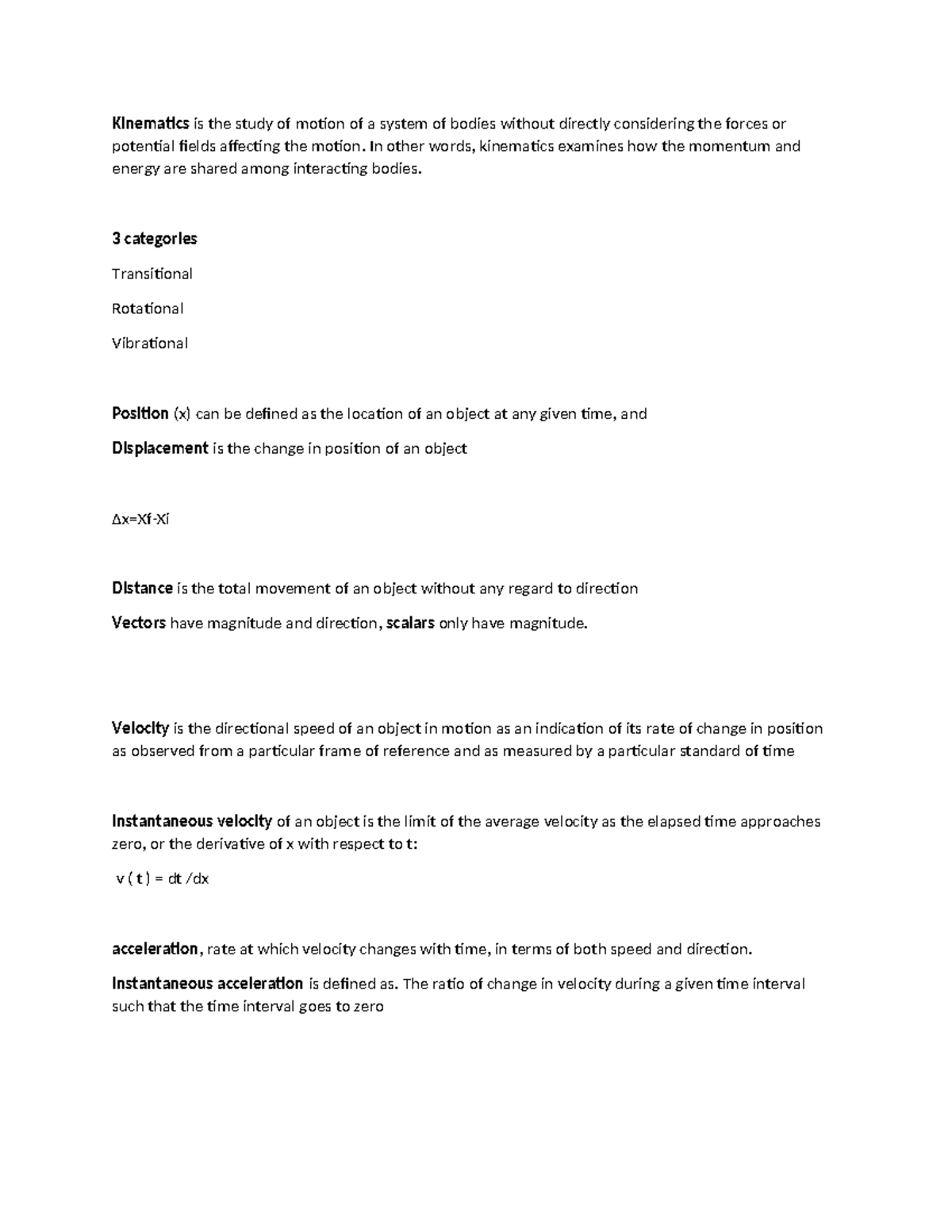 Mechanical kinematics: Understanding motion without forces - Studocu