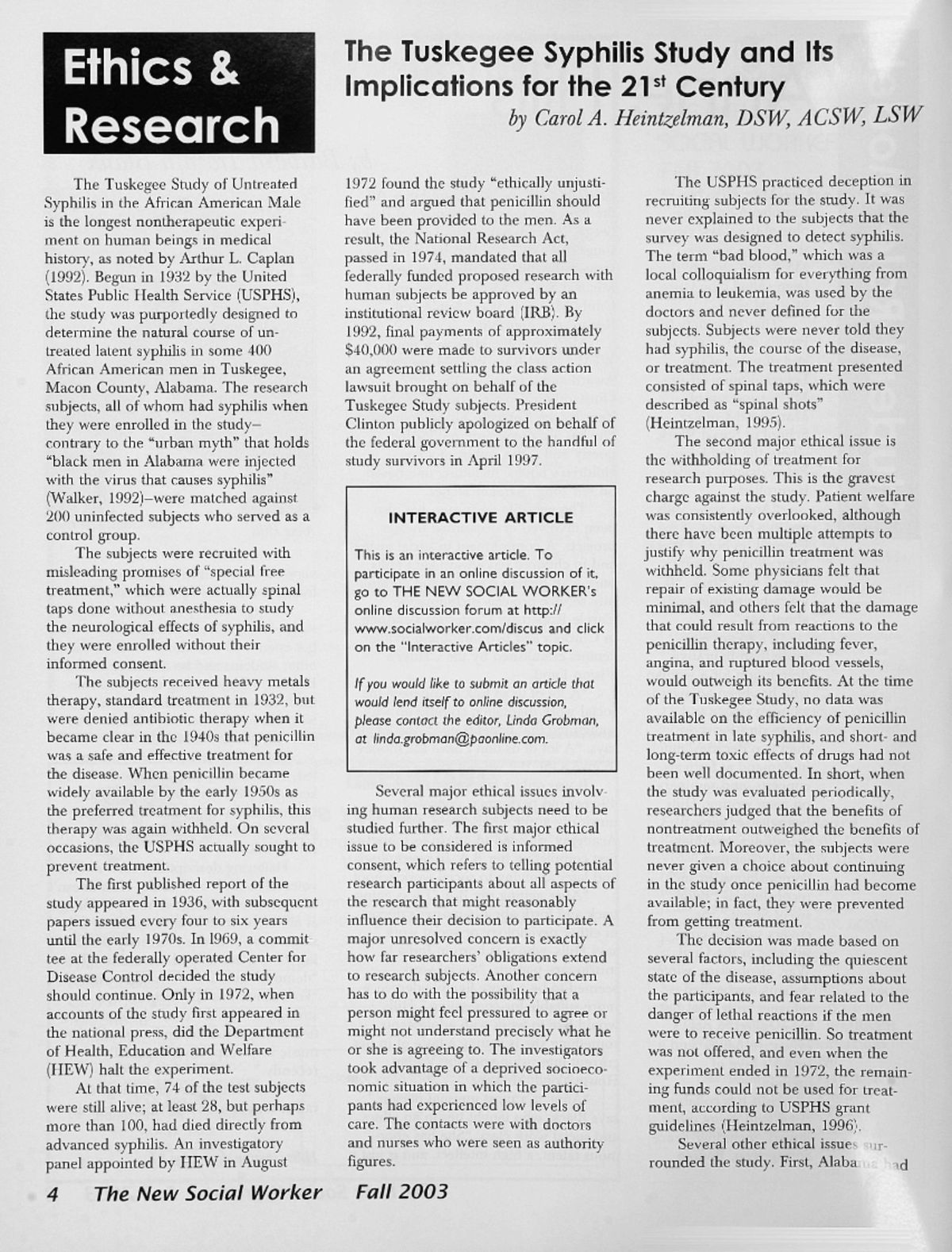 The Tuskegee Syphilis Study: Ethical Lessons for the 21st Century - Studocu